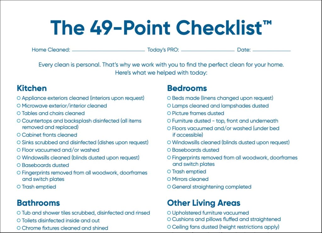 MaidPro 49 Point Checklist (8.5" x 11") - JR Shooter
